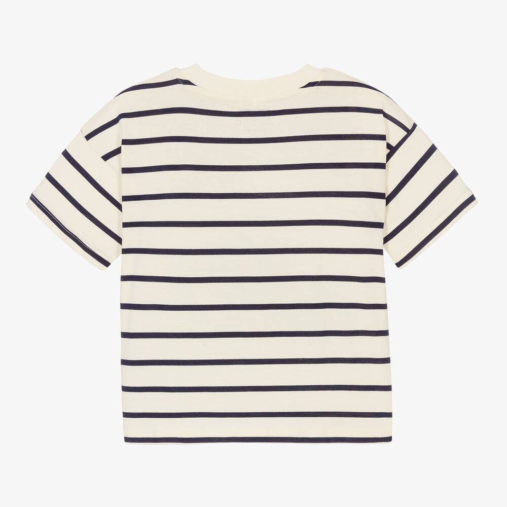 Mini Rodini - Ivory Stripe Ferry Organic Cotton T-Shirt | Childrensalon ...