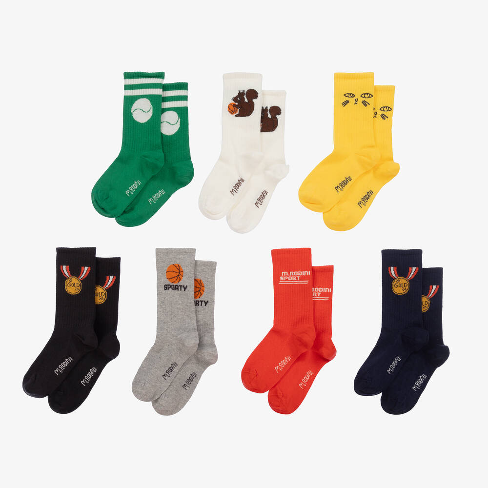 Mini Rodini - Organic Cotton Ankle Socks (7 Pack) | Childrensalon Outlet