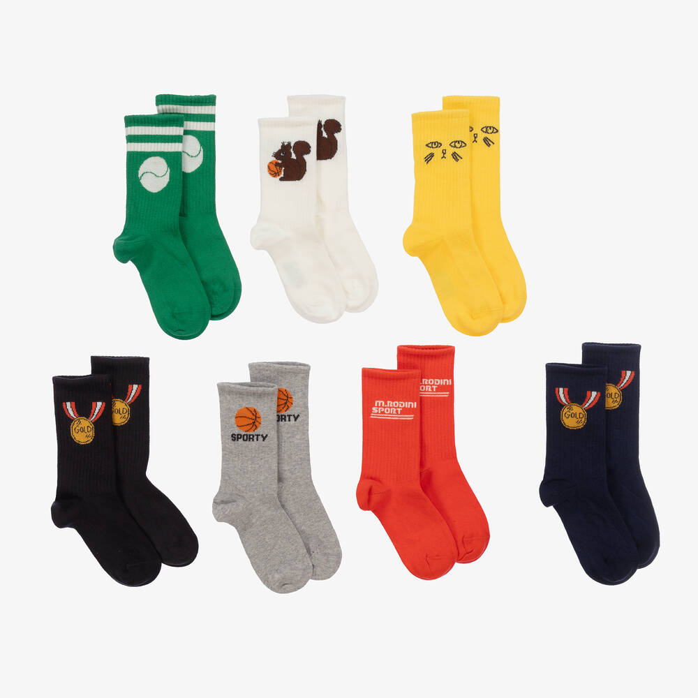 Mini Rodini - Organic Cotton Ankle Socks (7 Pack) | Childrensalon Outlet
