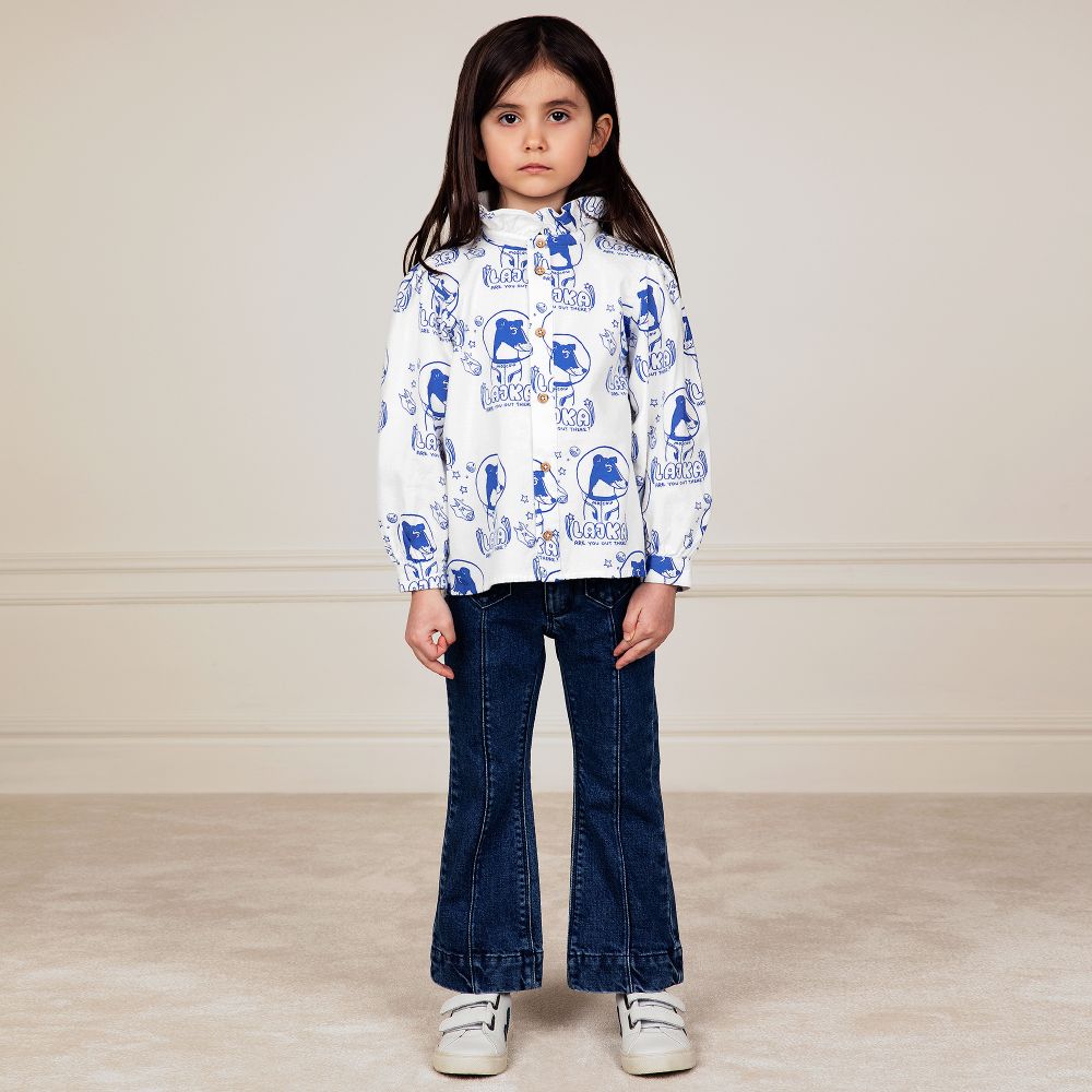 Mini Rodini - White & Blue Cotton Blouse | Childrensalon Outlet