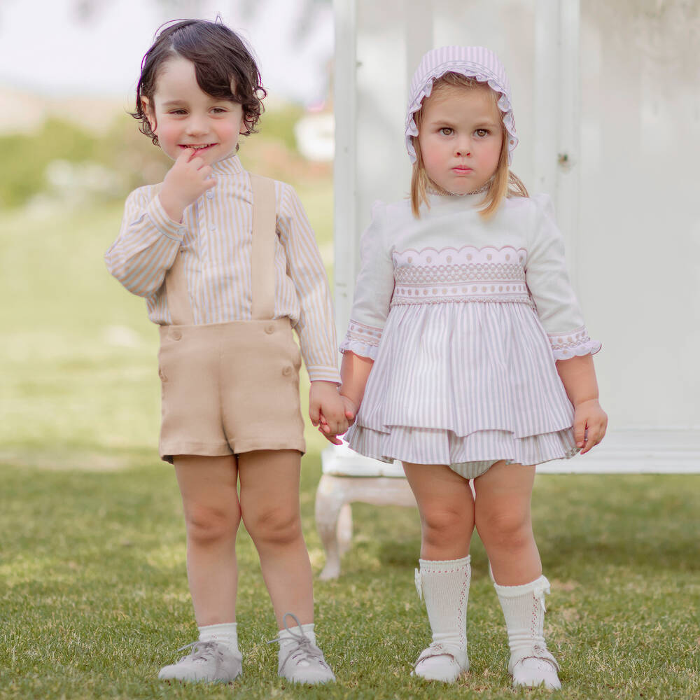 Miranda - Boys Beige Striped Shorts Set | Childrensalon Outlet