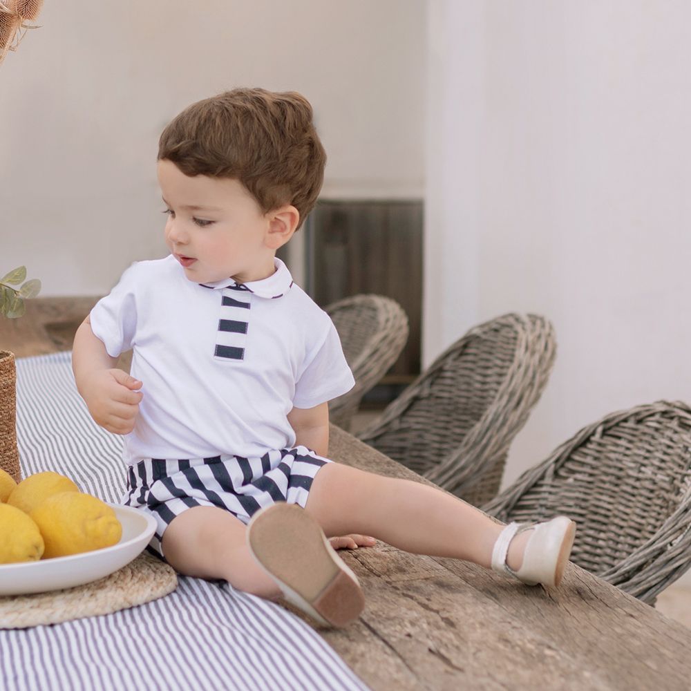 Miranda - Boys White & Blue Shorts Set | Childrensalon Outlet