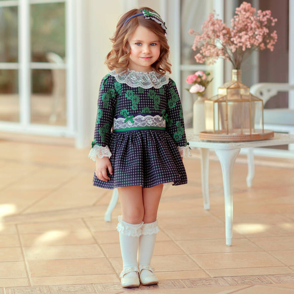 Miranda - Navy Blue & Green Check Dress | Childrensalon Outlet