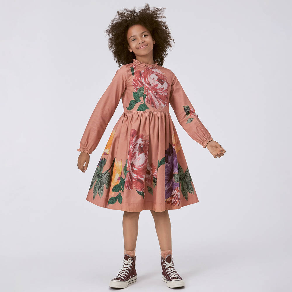 Molo - Girls Terracotta Pink Floral Dress | Childrensalon Outlet
