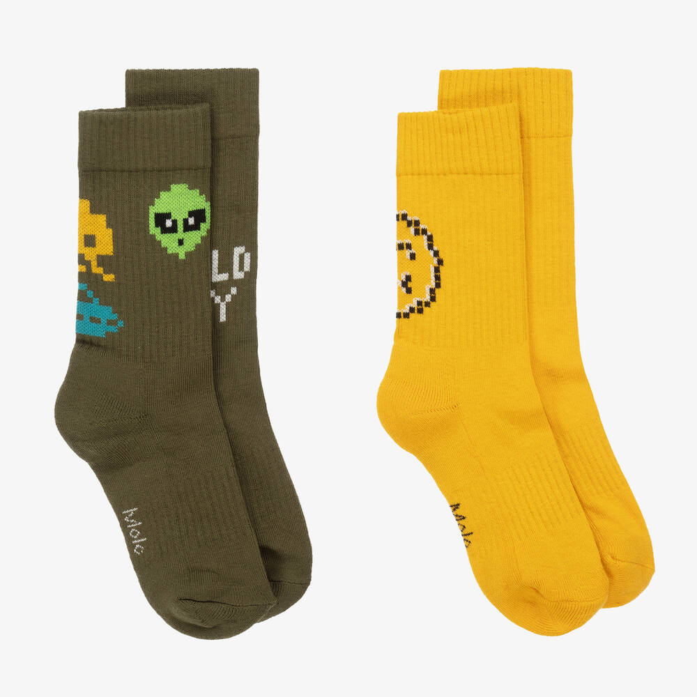 Molo - Green & Yellow Cotton Knit Socks (2 Pack) | Childrensalon Outlet