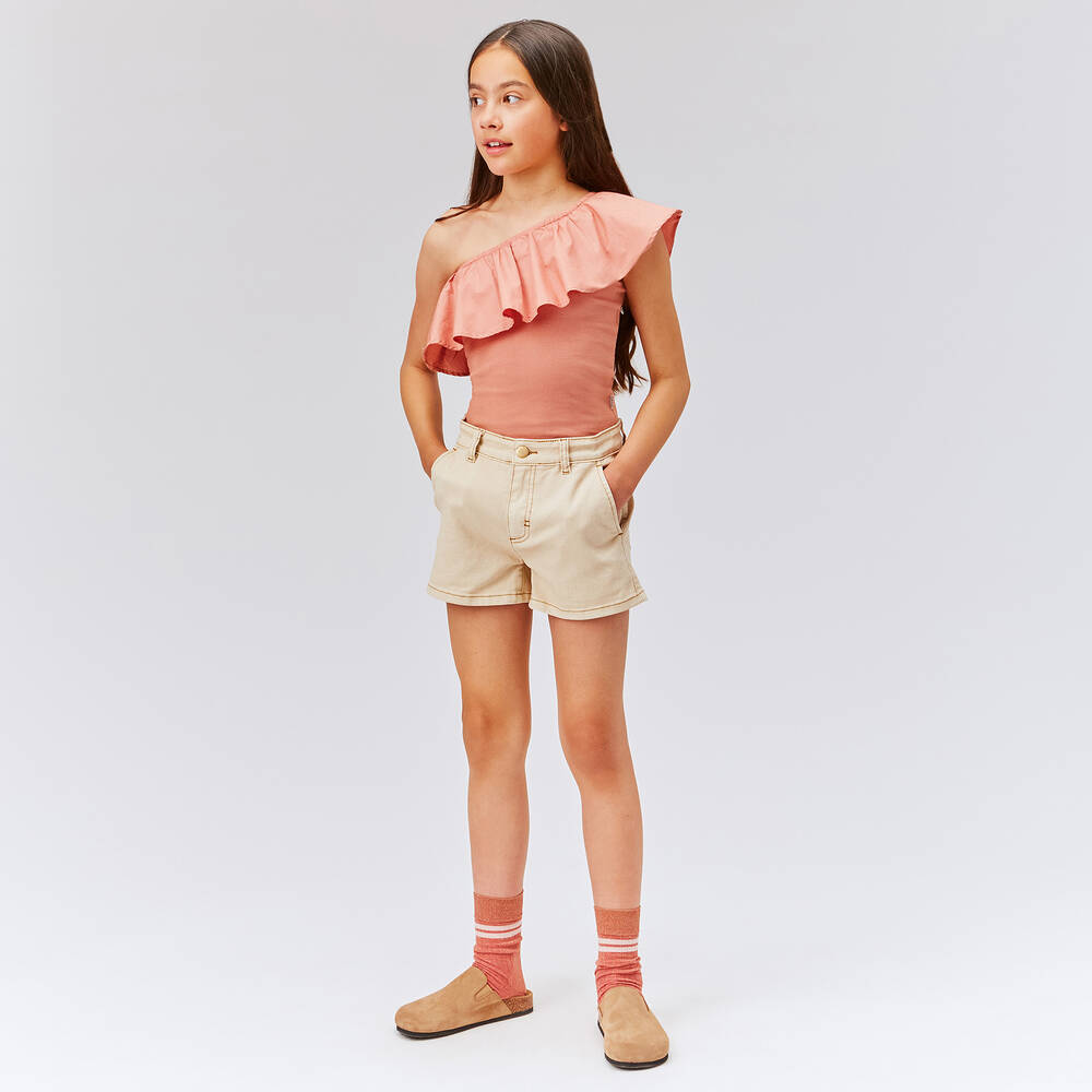 Molo - Teen Girls Pink Cotton Ruffle Top | Childrensalon Outlet