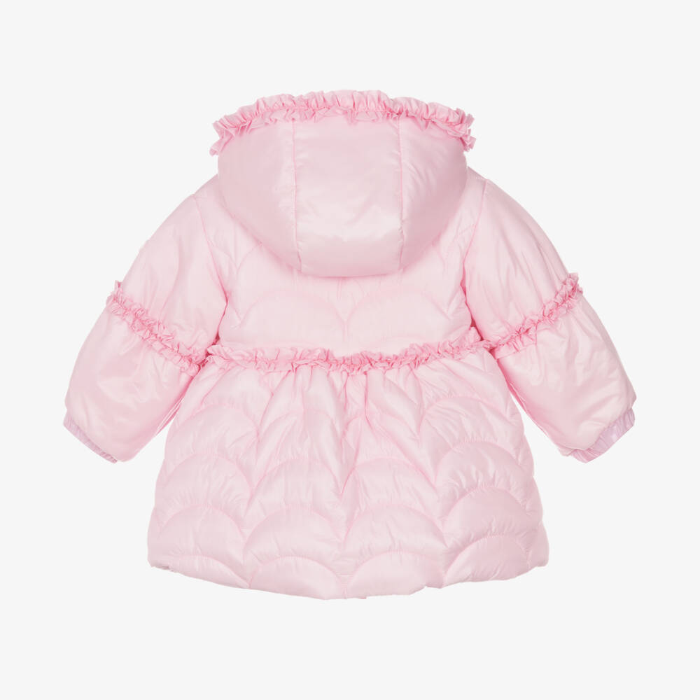 Monnalisa - Girls Quilted Pink Ruffle Jacket | Childrensalon Outlet