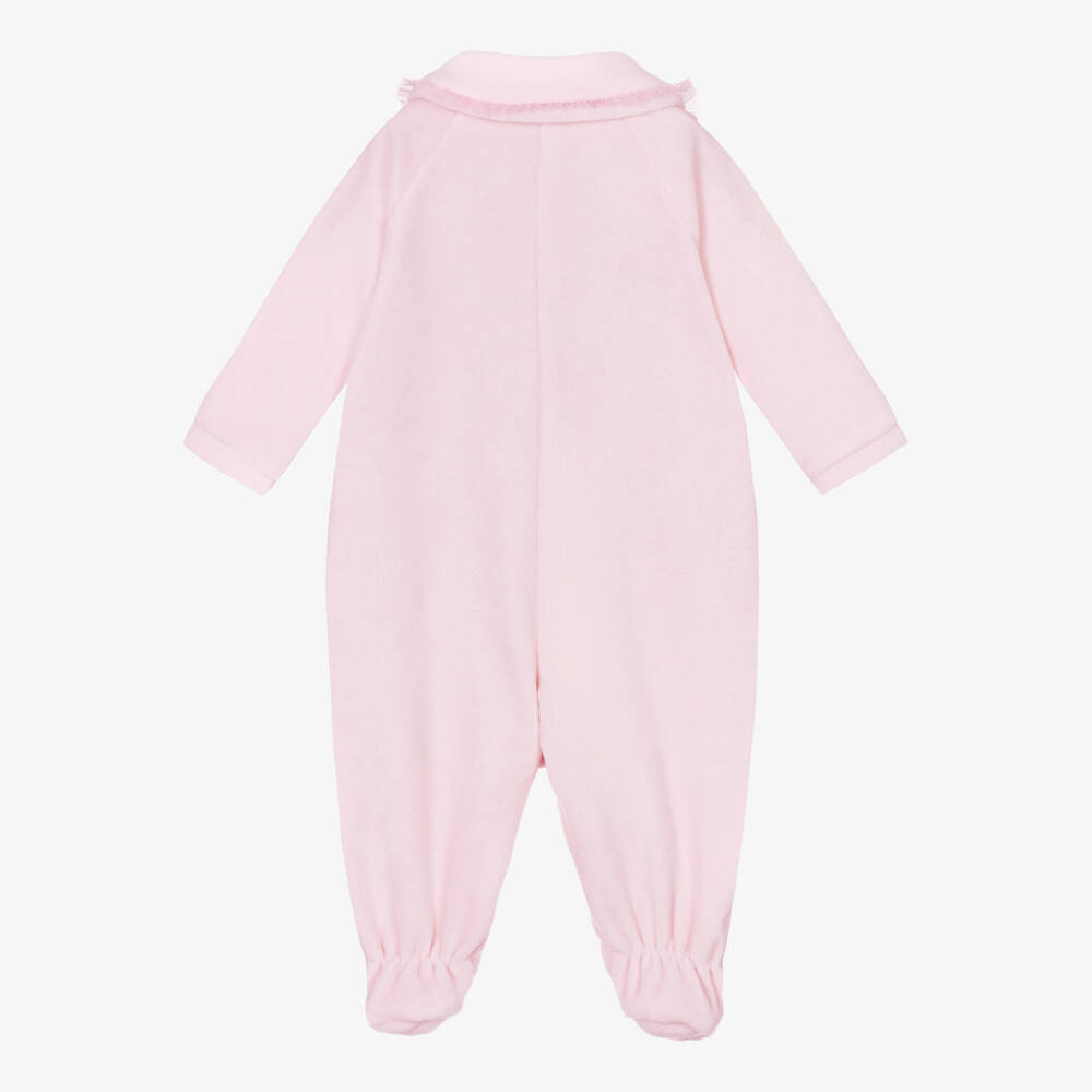 Monnalisa - Girls Velour Pink Sleepsuit | Childrensalon Outlet