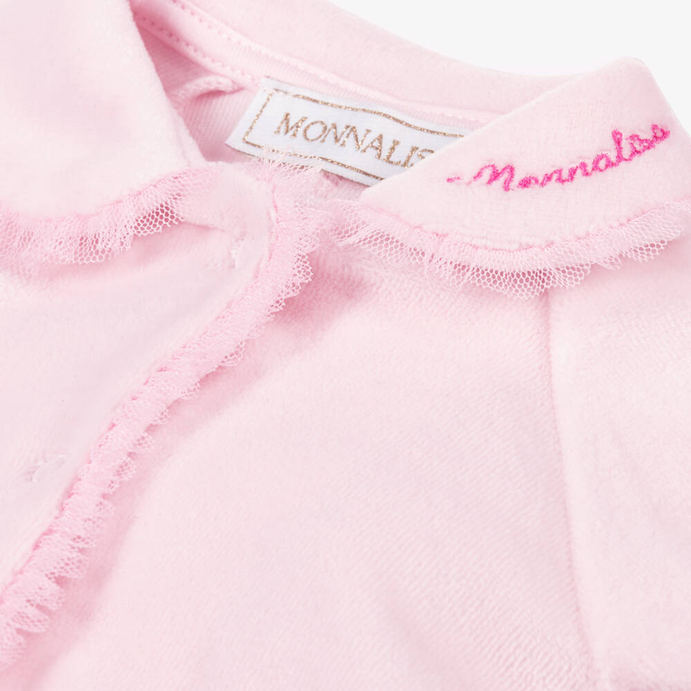 Monnalisa - Girls Velour Pink Sleepsuit | Childrensalon Outlet