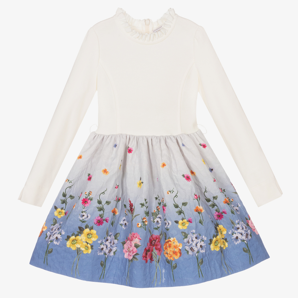 Monnalisa - Robe florale ivoire et bleue | Childrensalon Outlet