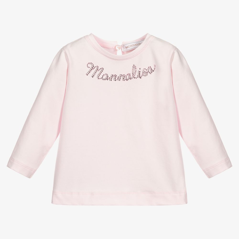 Monnalisa - Pink Cotton Logo Top | Childrensalon Outlet