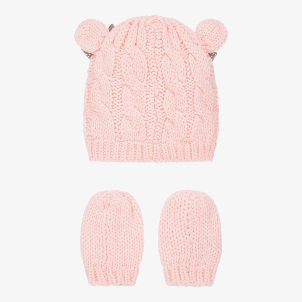 Monnalisa - Pink Knit Hat & Mittens Set | Childrensalon Outlet
