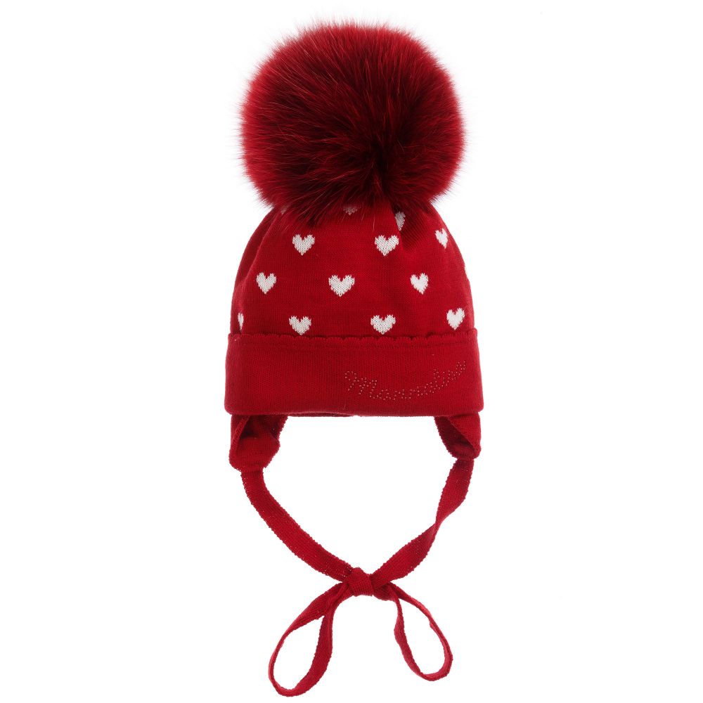 Monnalisa - Red Knitted Pom-Pom Hat | Childrensalon Outlet