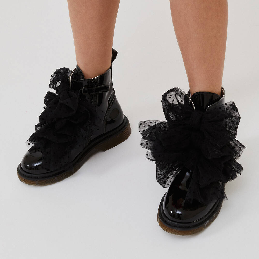 Monnalisa - Teen Girls Black Patent Leather Bow Boots | Childrensalon ...
