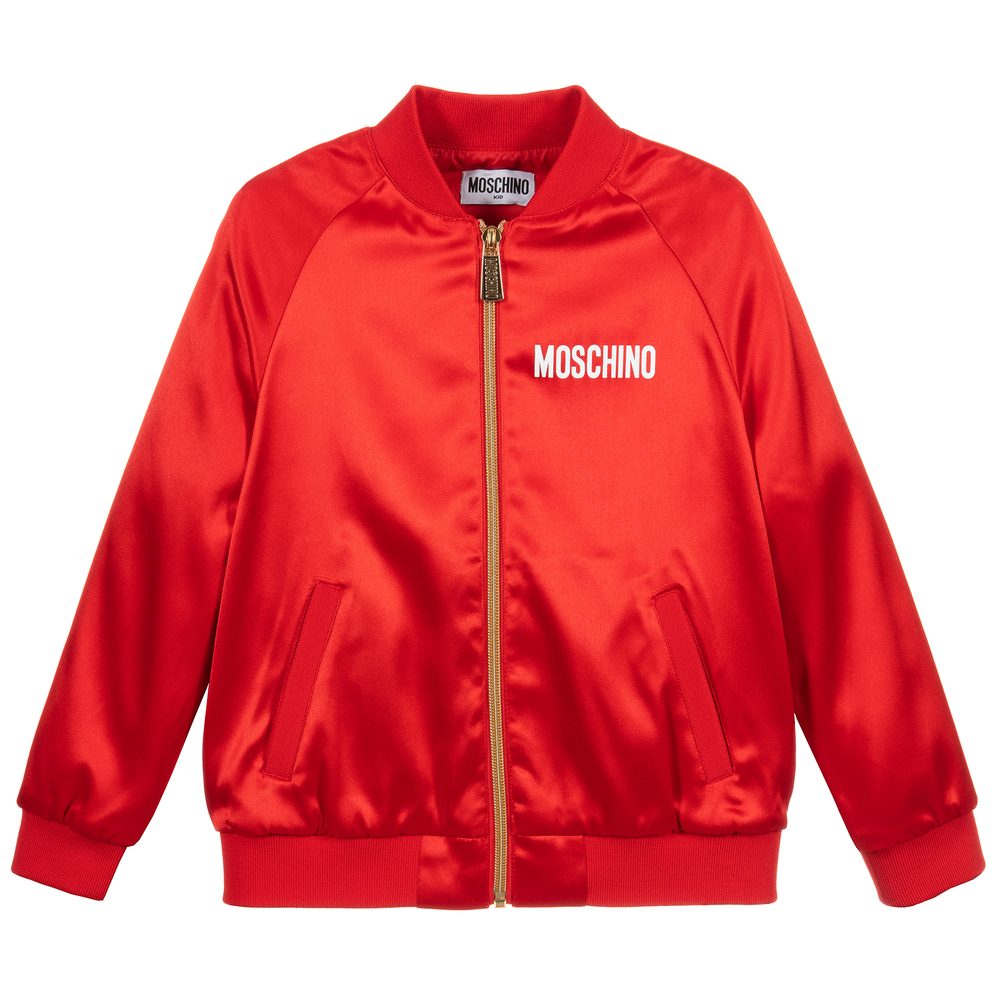 Moschino Kid-Teen - Red Satin Logo Jacket | Childrensalon Outlet