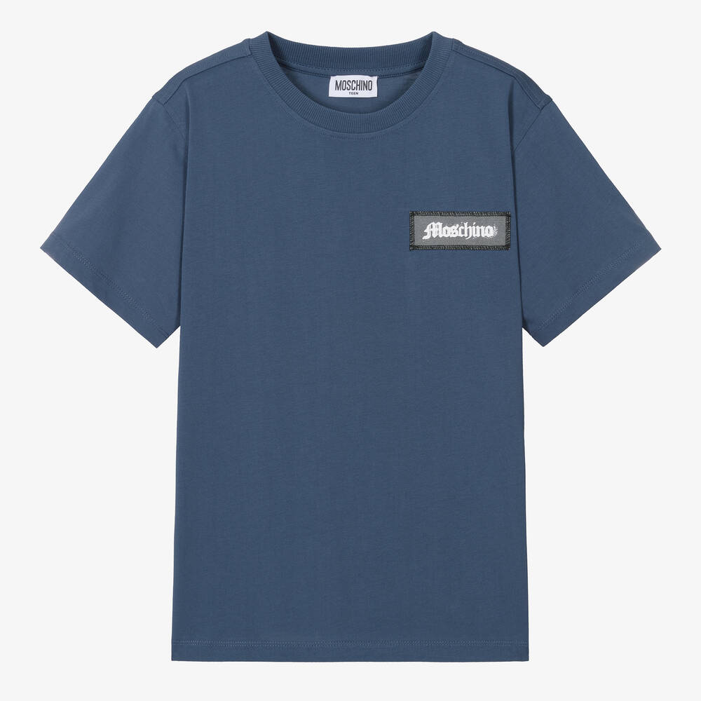 Moschino Kid-Teen - Teen Boys Blue Cotton Patch T-Shirt | Childrensalon ...