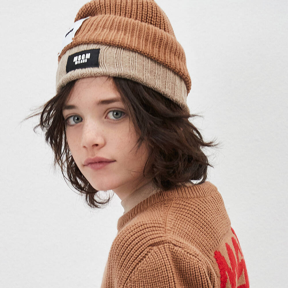 MSGM - Boys Beige Wool Beanie Hat | Childrensalon Outlet
