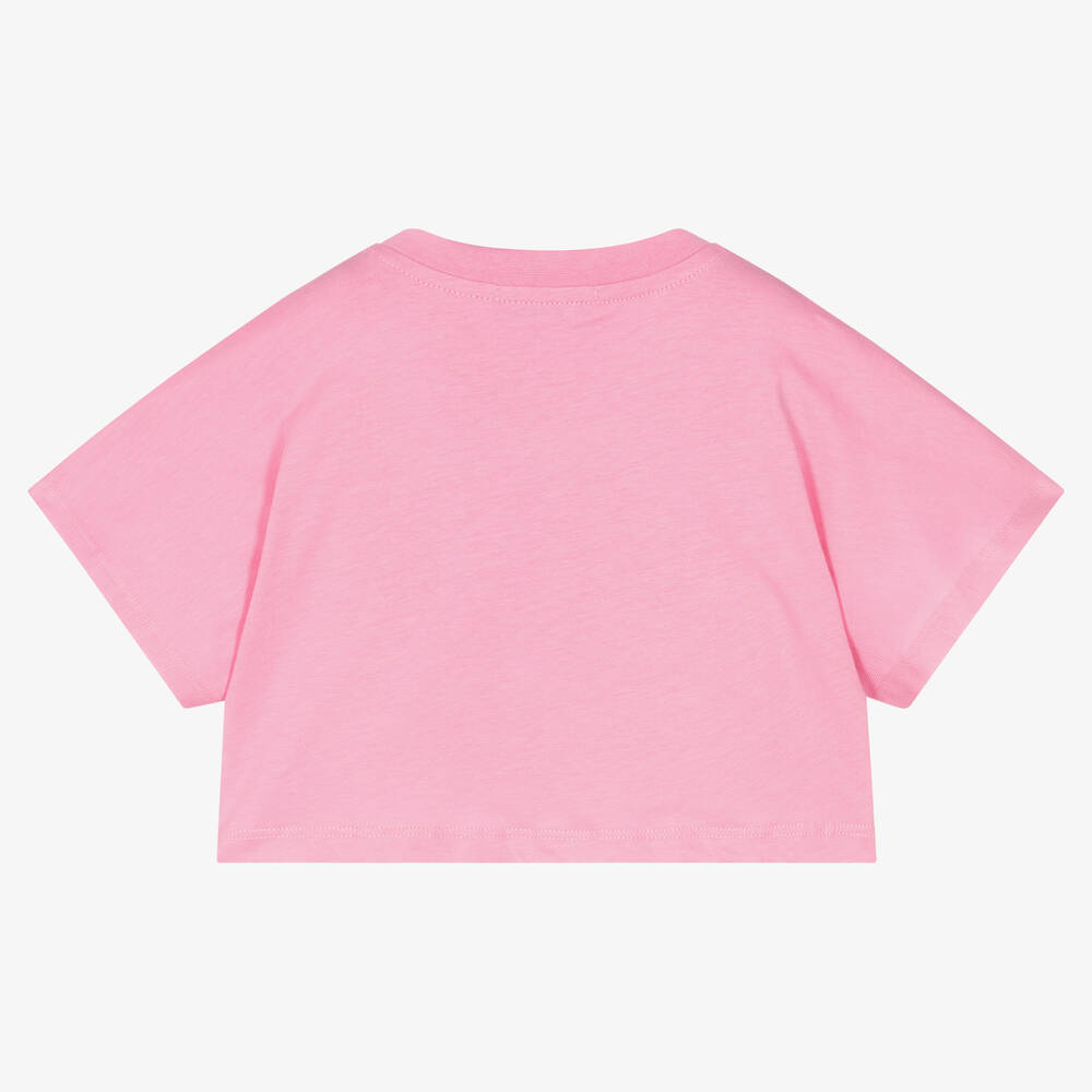 MSGM - Girls Pink Cropped Logo T-Shirt | Childrensalon Outlet