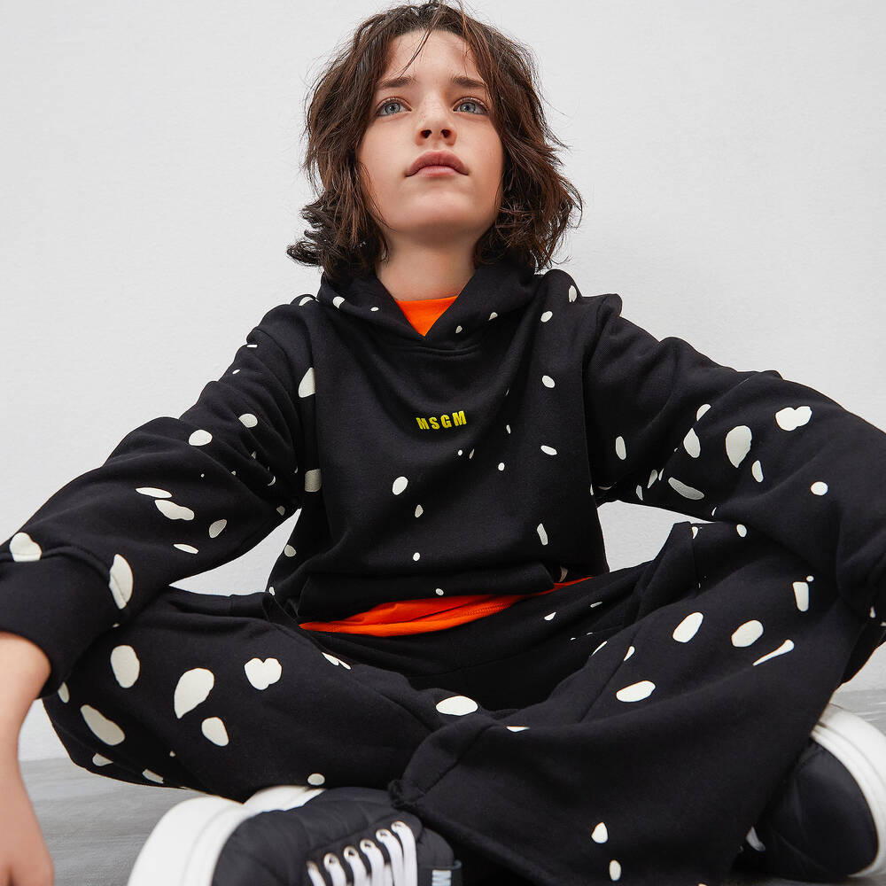 MSGM - Teen Boys Black Cotton Spotted Joggers | Childrensalon Outlet