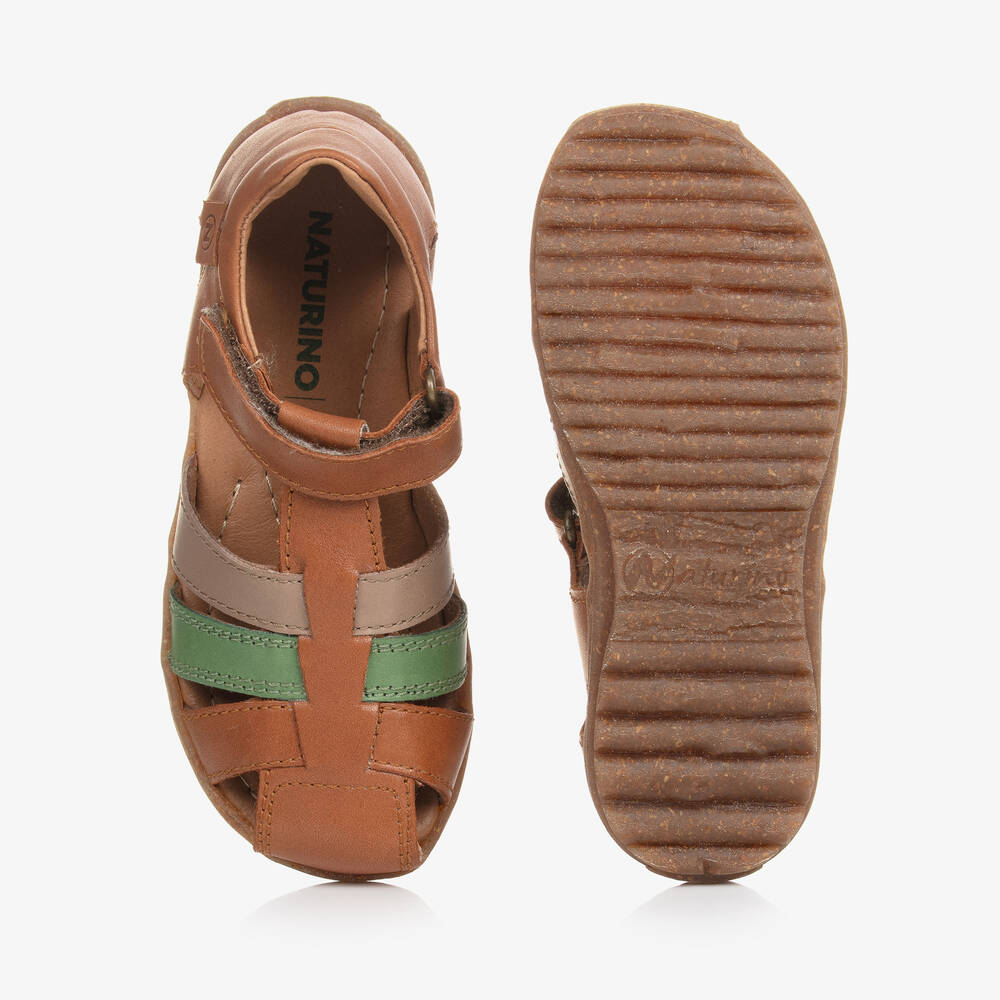 Naturino - Boys Brown Leather Cage Sandals | Childrensalon Outlet