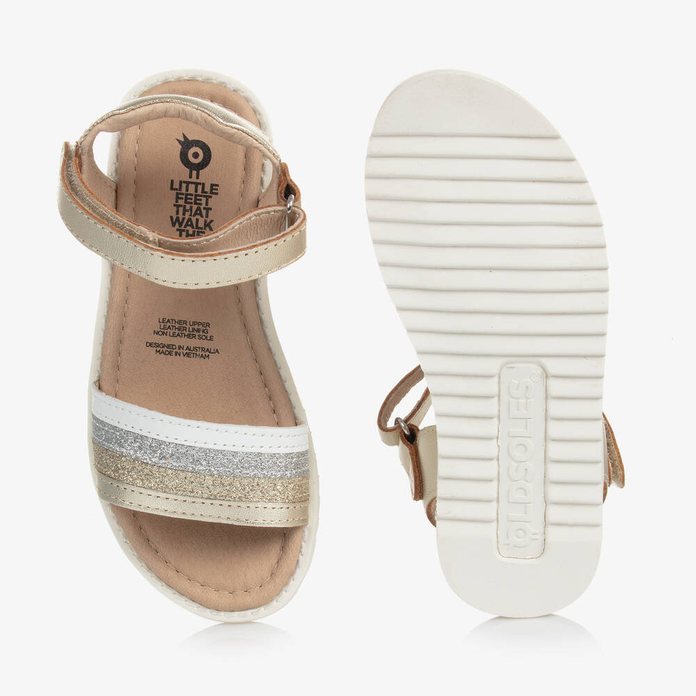 Old Soles - Girls Ivory & Gold Leather Sandals | Childrensalon Outlet