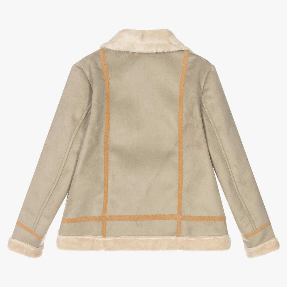 Pan Con Chocolate - Girls Beige Suedette Jacket | Childrensalon Outlet