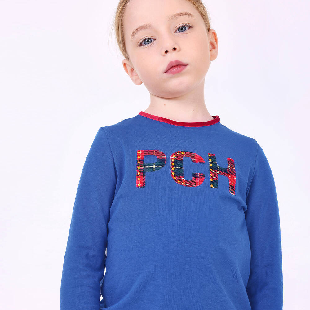 Pan Con Chocolate - Girls Blue Cotton Logo Top | Childrensalon Outlet