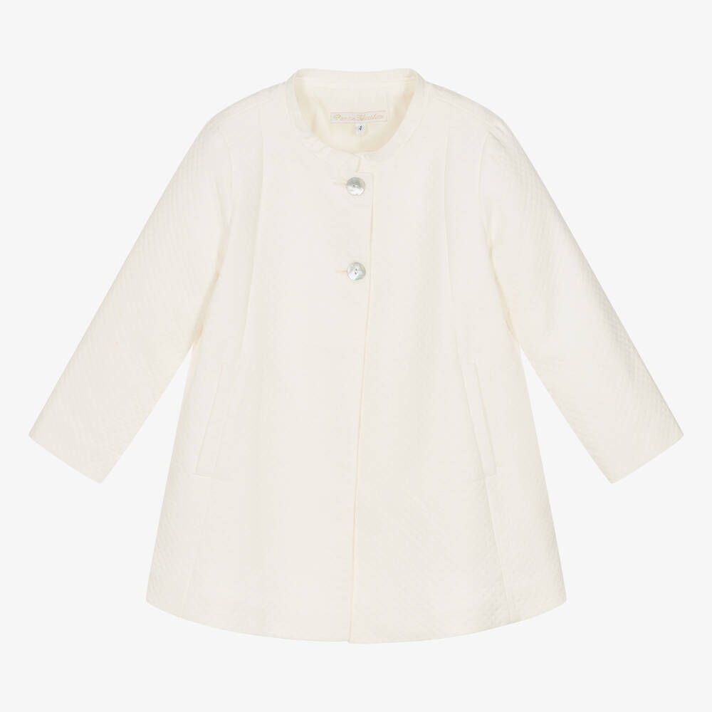 Pan Con Chocolate - Girls Ivory Cotton Quilted Coat | Childrensalon Outlet