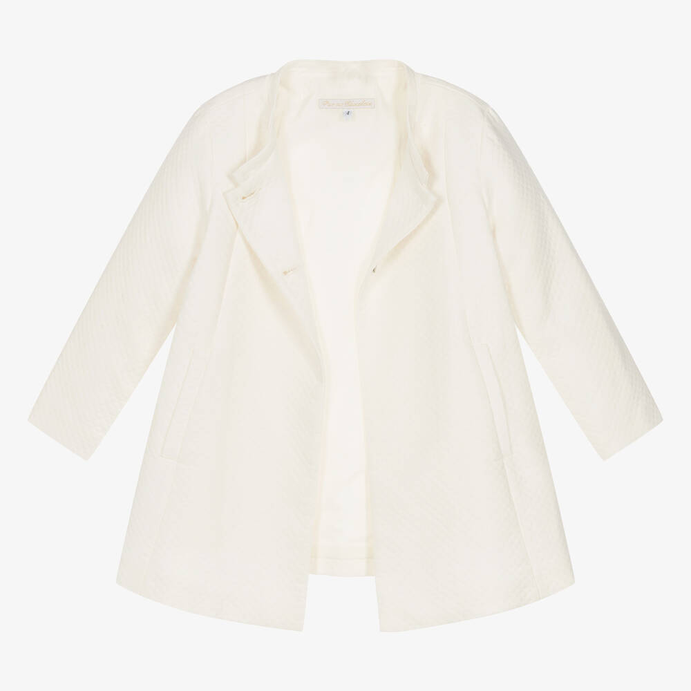 Pan Con Chocolate - Girls Ivory Cotton Quilted Coat | Childrensalon Outlet