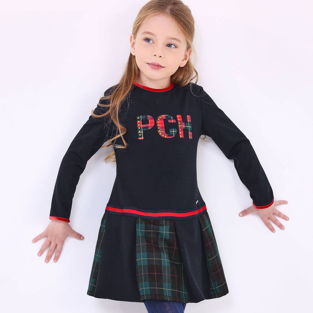 Pan Con Chocolate - Girls Navy Blue Cotton Dress | Childrensalon Outlet