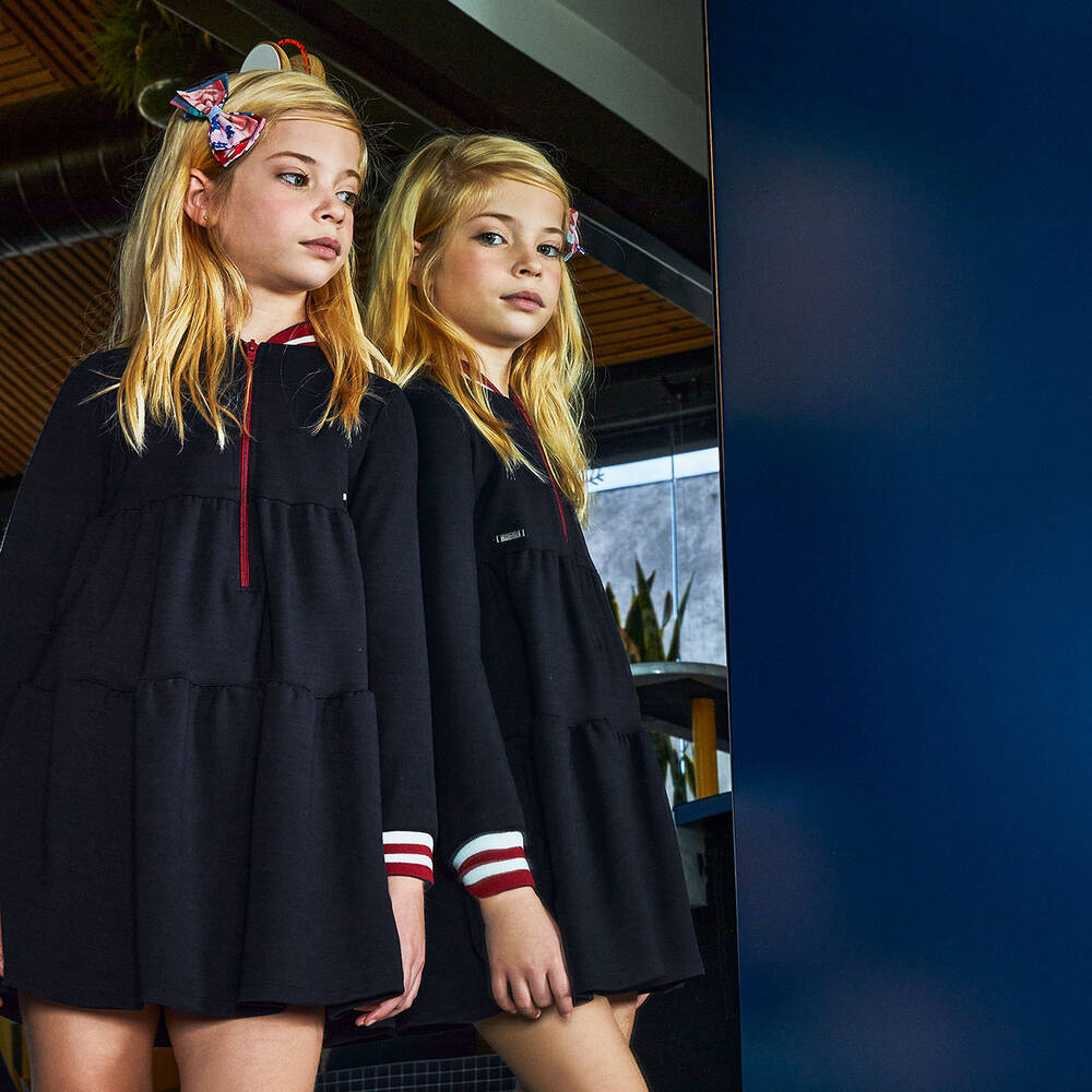 Pan Con Chocolate - Girls Navy Blue Cotton Dress | Childrensalon Outlet