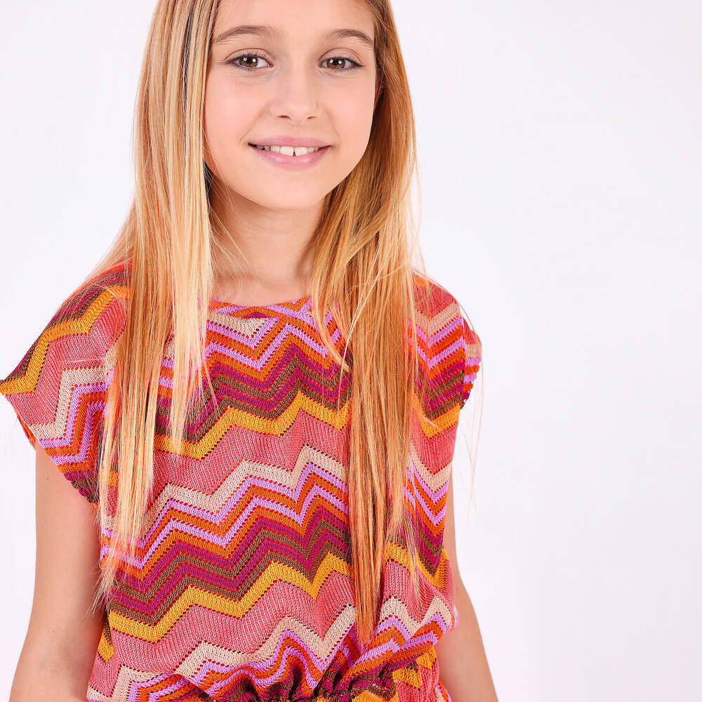 Pan Con Chocolate - Girls Pink & Orange Zigzag Knit Top | Childrensalon ...