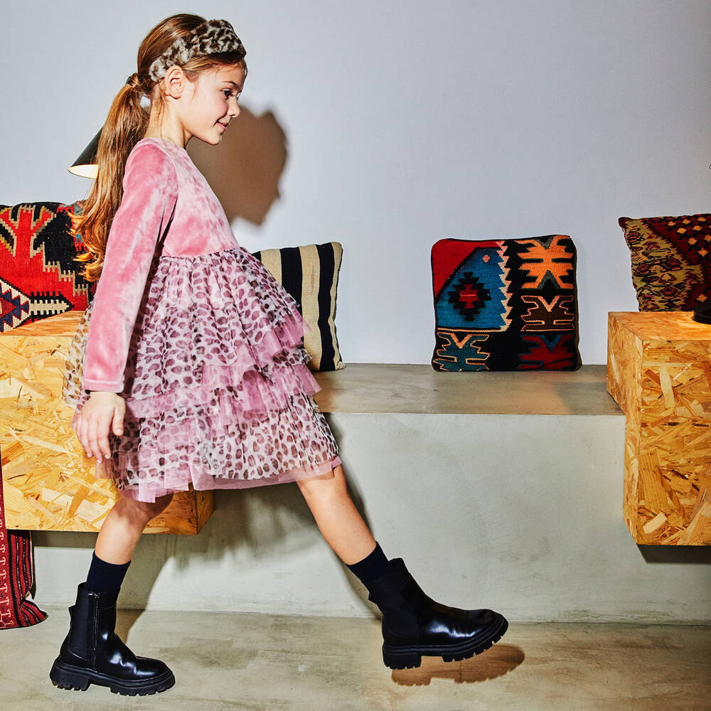 Pan Con Chocolate - Girls Pink Velour & Tulle Dress | Childrensalon Outlet