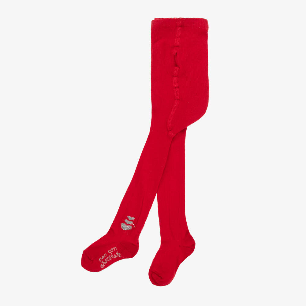 Pan Con Chocolate - Girls Red Cotton Tights | Childrensalon Outlet