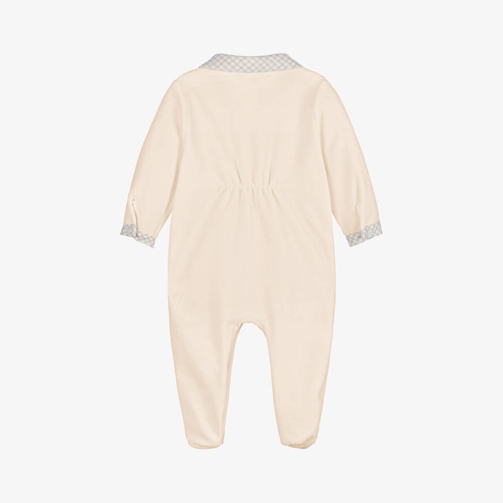 Patachou - Boys Beige Check Velour Sleepsuit | Childrensalon Outlet