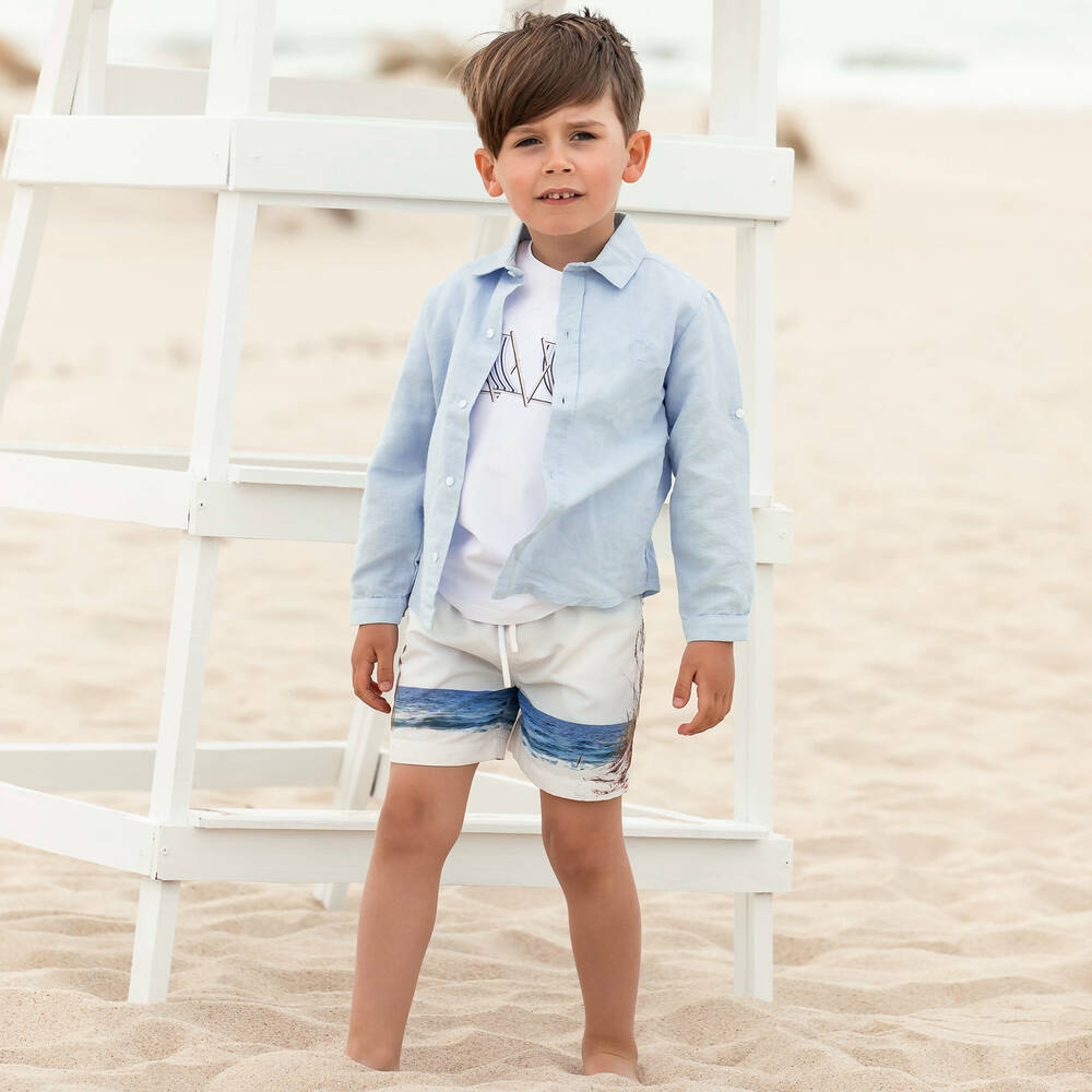 Patachou - Boys Light Blue Linen & Cotton Shirt | Childrensalon Outlet