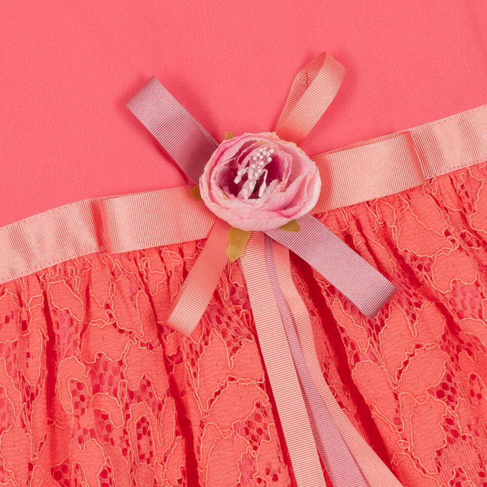 Patachou - Girls Coral Pink Chiffon & Lace Dress | Childrensalon Outlet