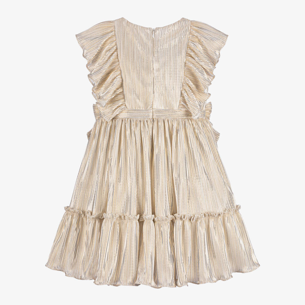 Patachou - Girls Gold Mesh Bow Dress | Childrensalon Outlet