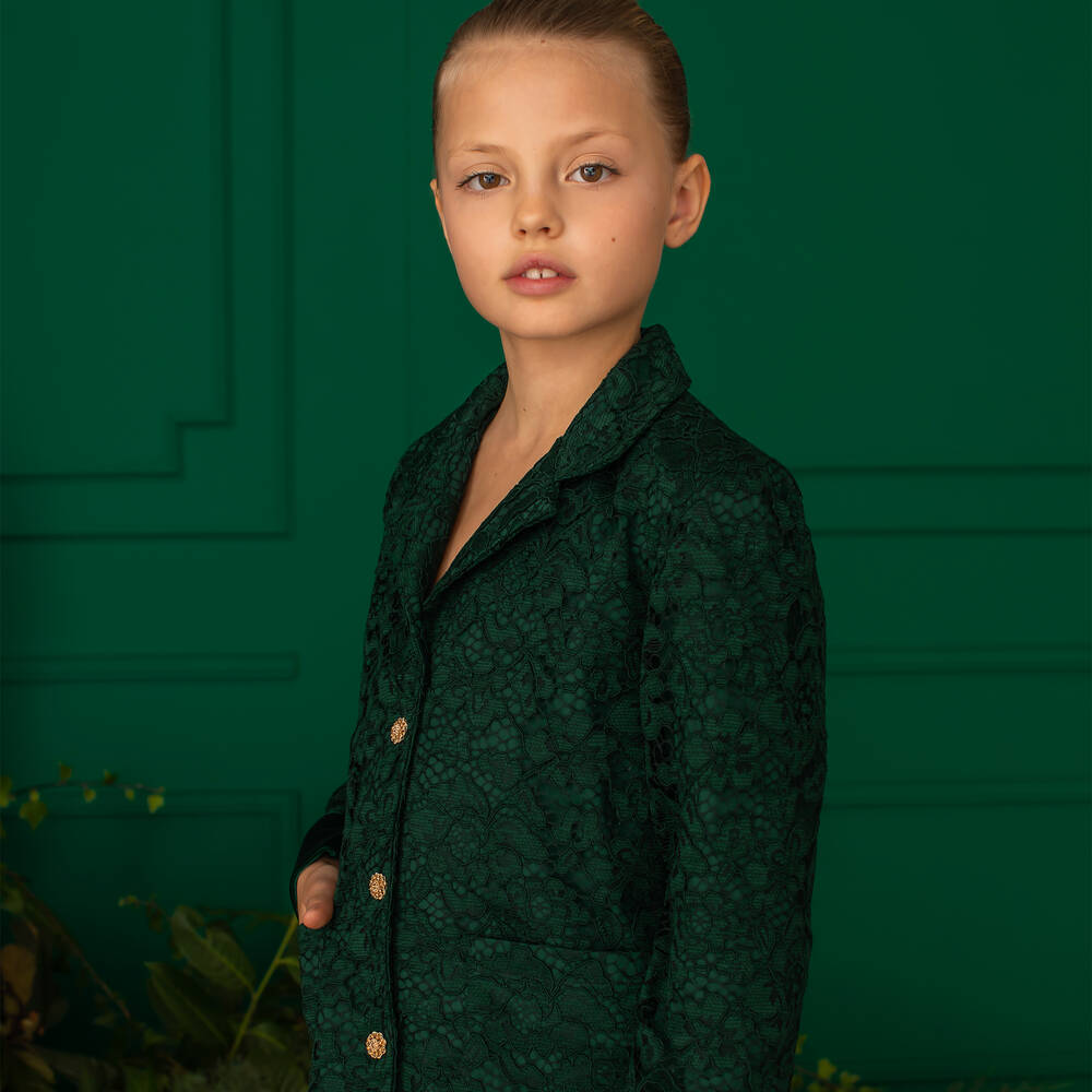 Patachou - Girls Green Lace & Velour Suit | Childrensalon Outlet
