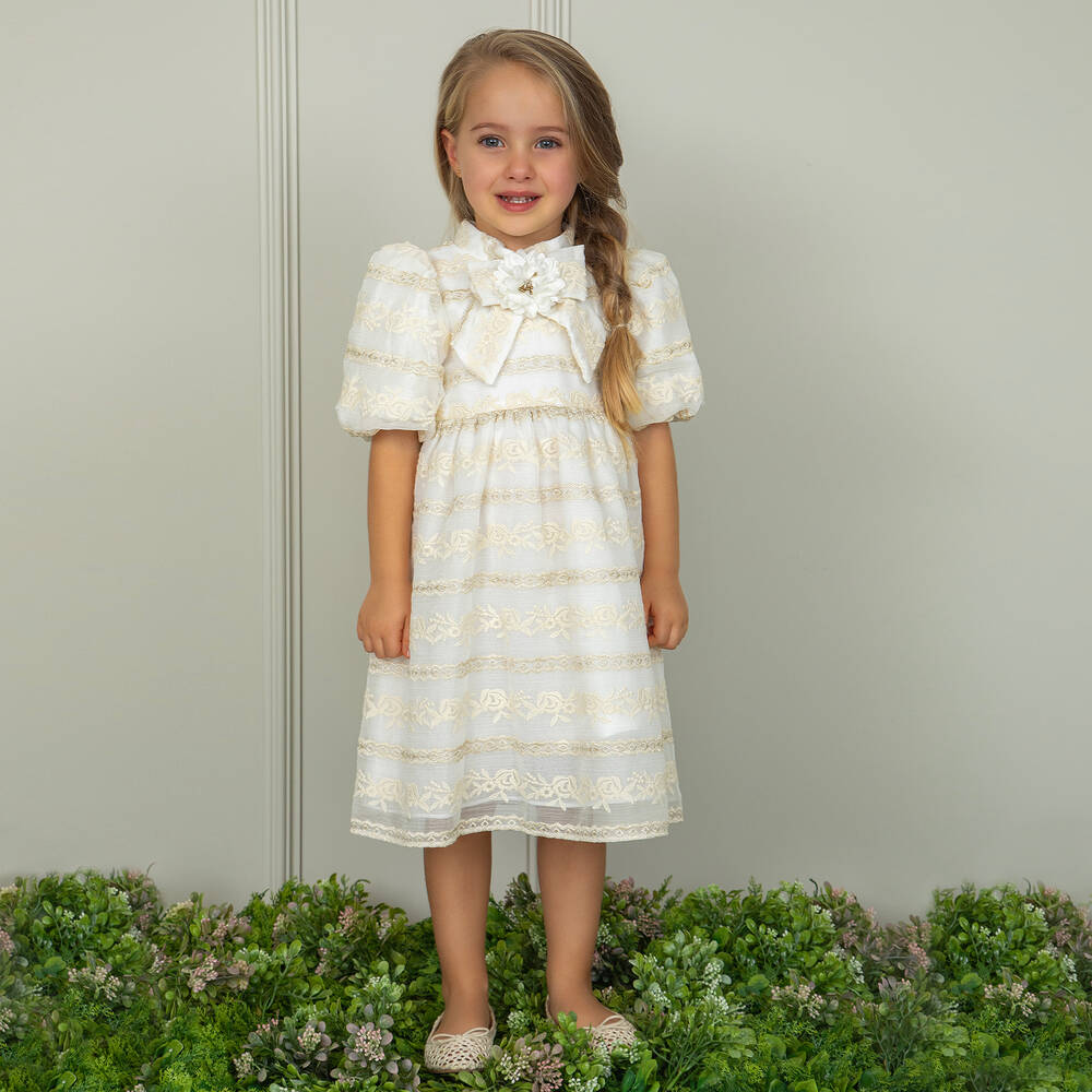 Patachou - Robe ivoire dorée en mousseline | Childrensalon Outlet