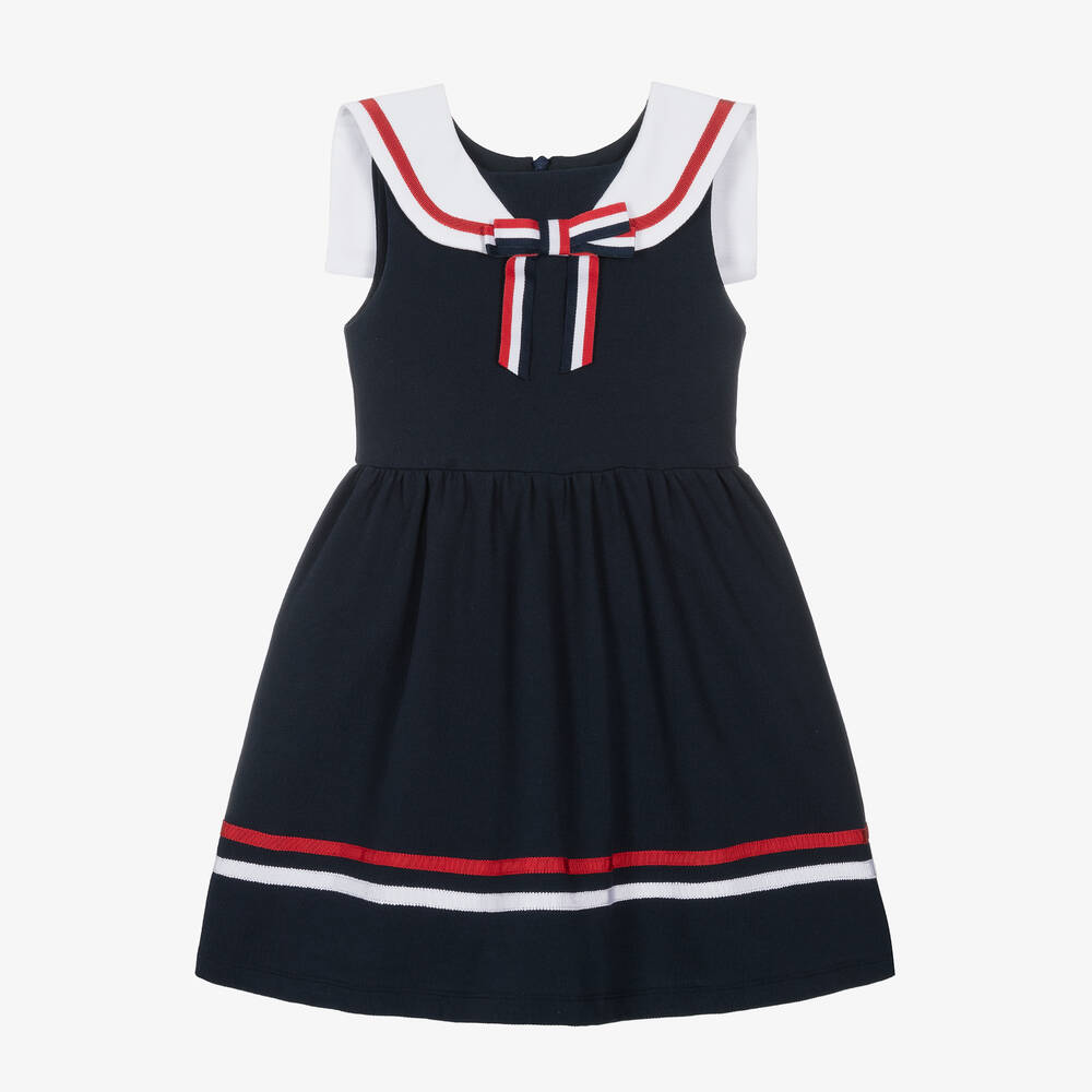 Patachou - Girls Navy Blue Cotton Sailor Dress | Childrensalon Outlet