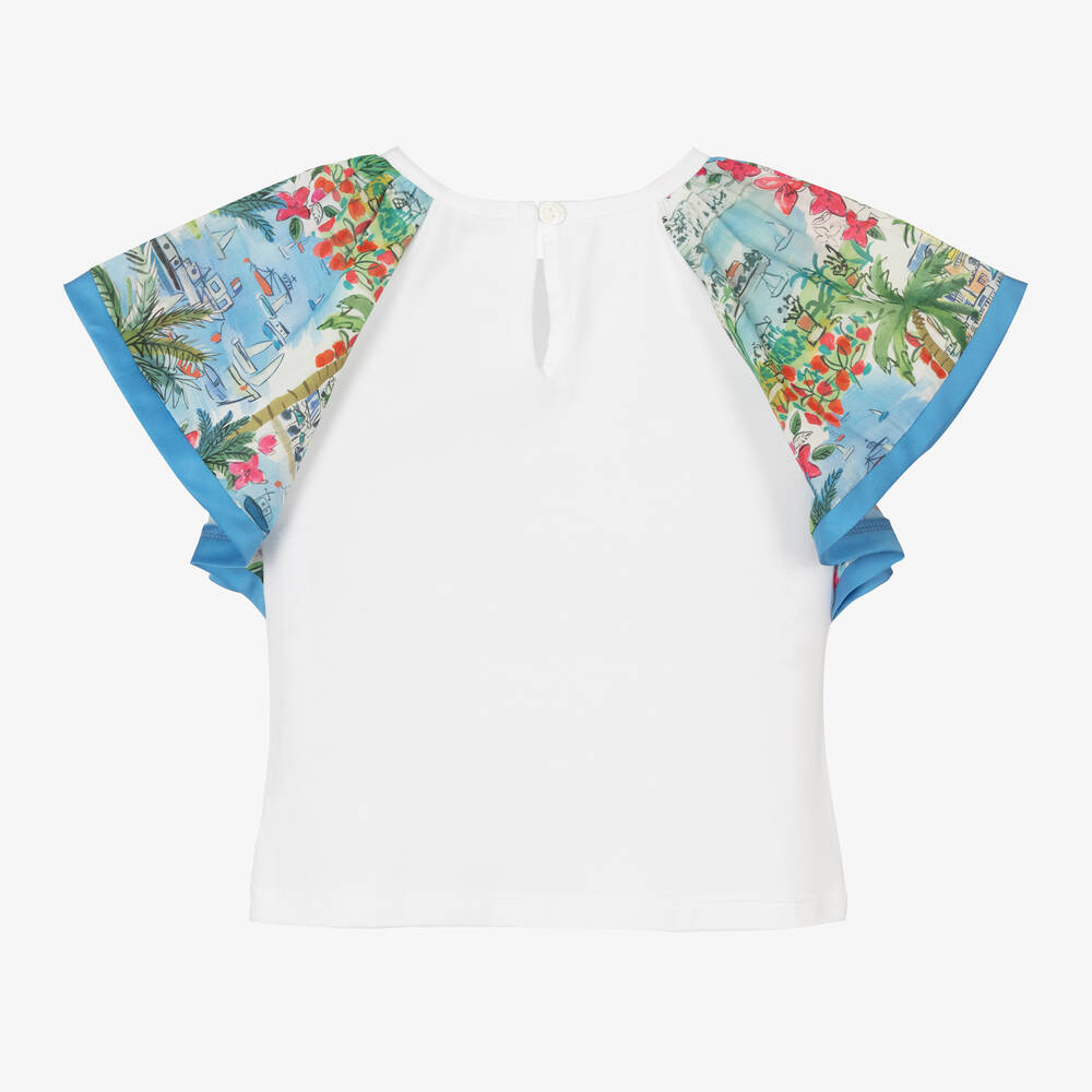 Patachou - Girls White & Blue Liberty Print T-Shirt | Childrensalon Outlet
