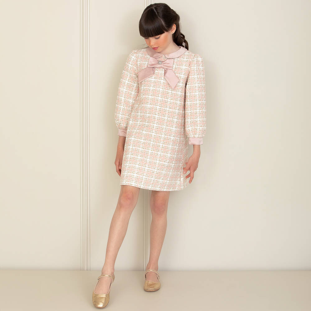 Patachou - Girls White & Pink Tweed Dress | Childrensalon Outlet