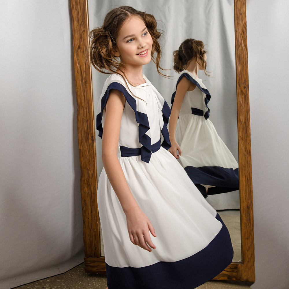 Patachou - Robe ivoire et bleue en crêpe | Childrensalon Outlet