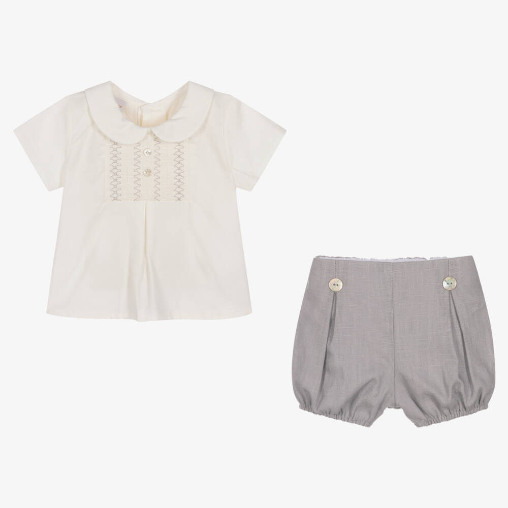 PAZ Rodríguez - Baby Boys Ivory & Grey Smocked Shorts Set ...