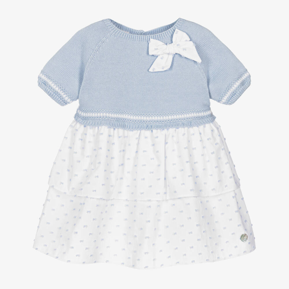 PAZ Rodríguez - Baby Girls Blue & White Cotton Dress | Childrensalon Outlet