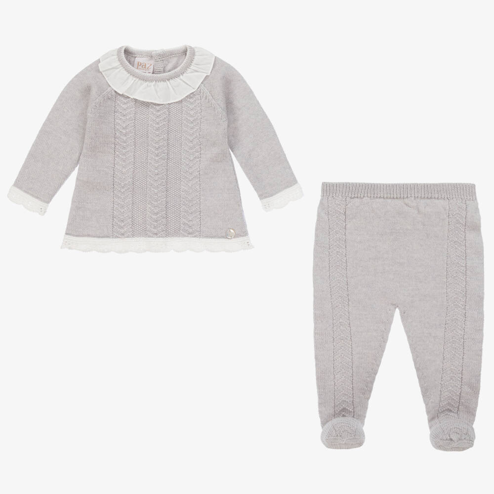 PAZ Rodríguez - Girls Grey Merino Wool Knit Set | Childrensalon Outlet