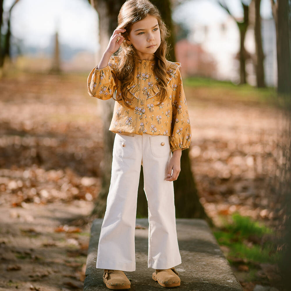 Paz Rodríguez - Girls Ivory Cotton Corduroy Trousers | Childrensalon Outlet