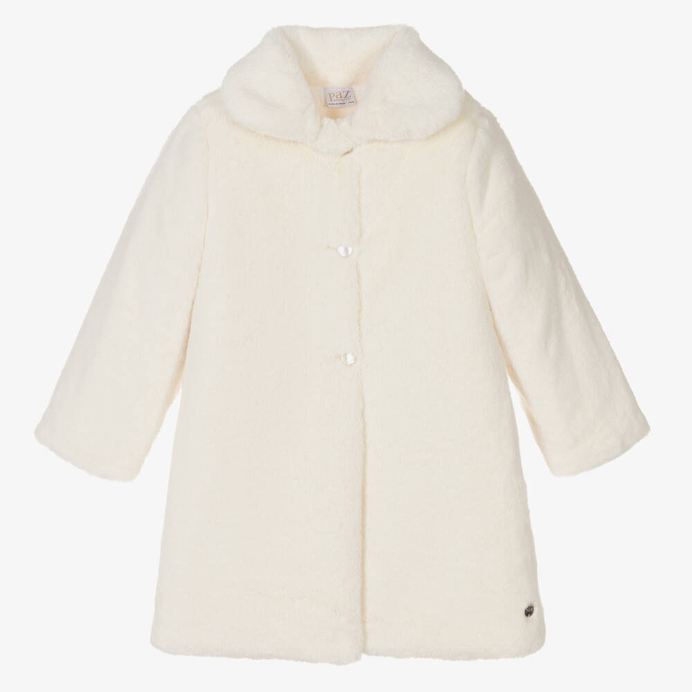 PAZ Rodríguez - Girls Ivory Faux Fur Coat | Childrensalon Outlet