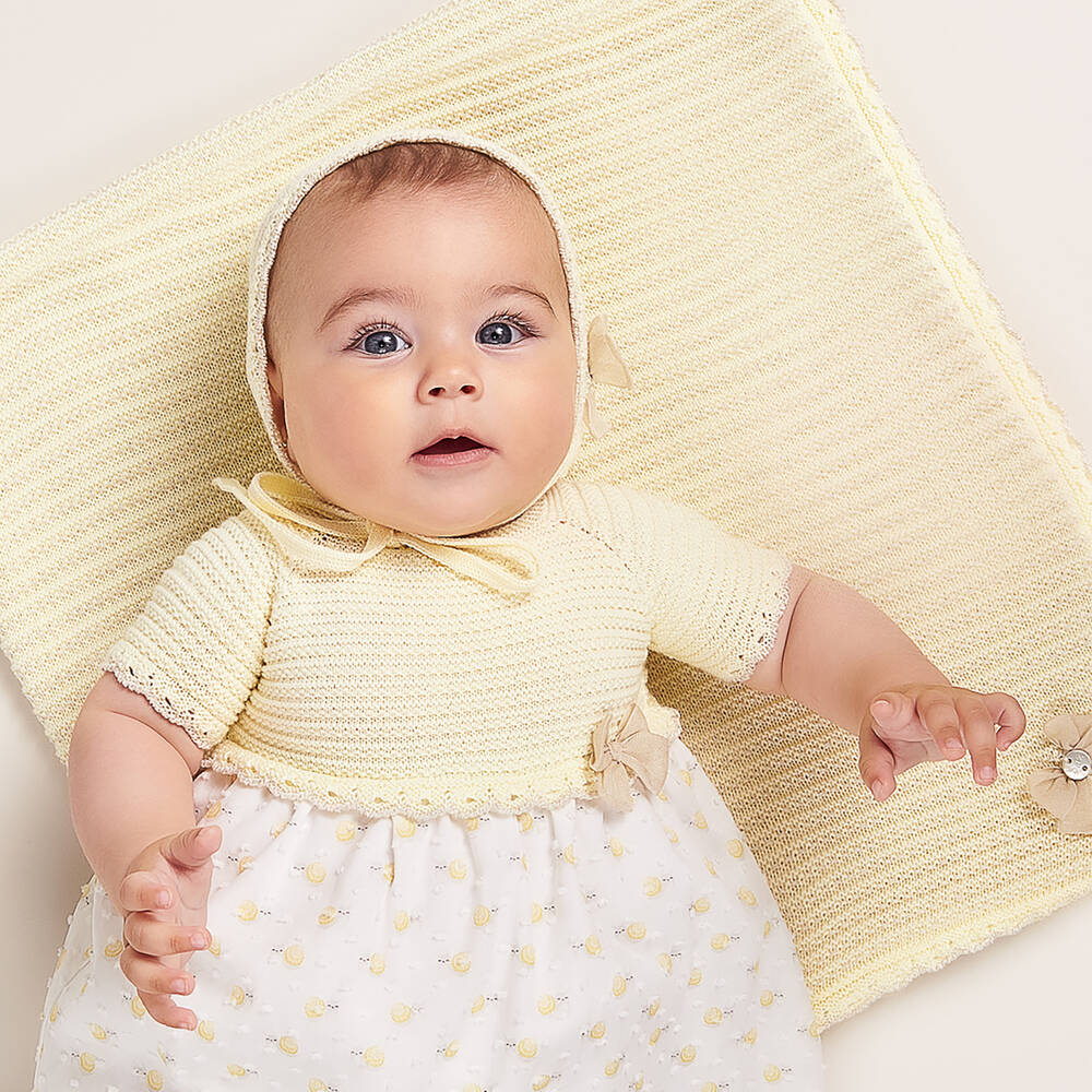 Paz Rodríguez - Yellow Knit Baby Bonnet | Childrensalon Outlet
